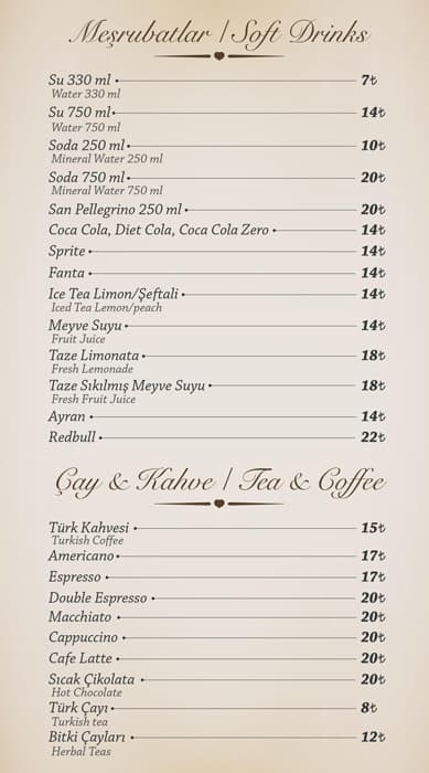 Menu at La Nouba Restaurant, Istanbul