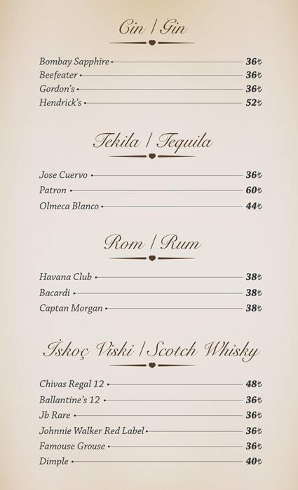 Menu at La Nouba Restaurant, Istanbul