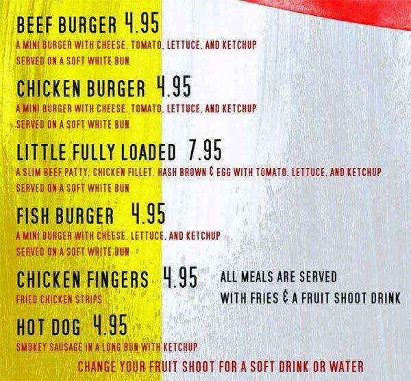 Menu at Loaded fast food, London, 179 Stoke Newington High Street