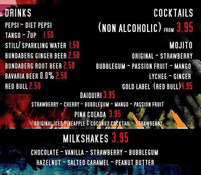 Menu at Loaded fast food, London, 179 Stoke Newington High Street