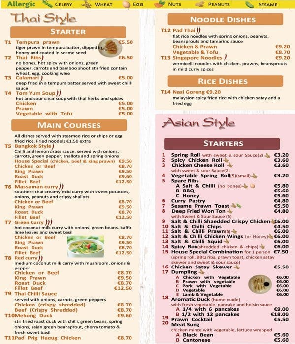 Menu at Long sin restaurant, Dublin