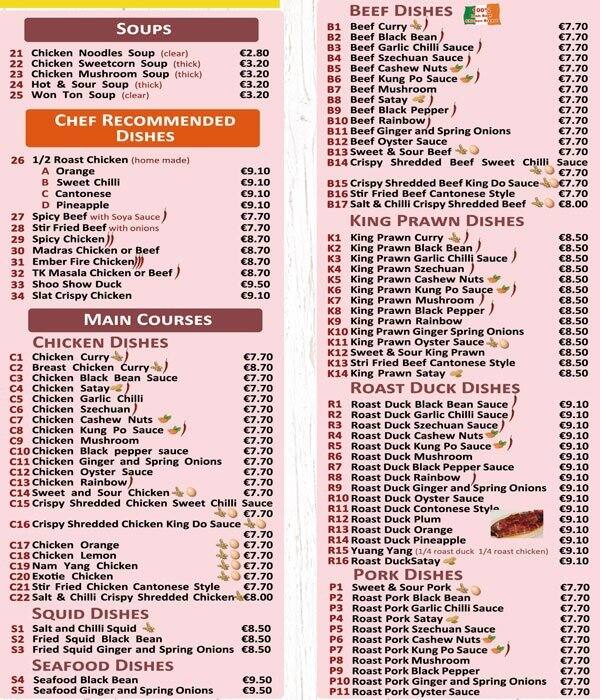 Menu at Long sin restaurant, Dublin