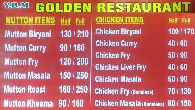 Golden Restaurant Menu, Menu for Golden Restaurant, Panjagutta ...