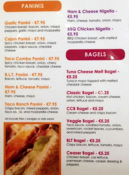 Menu at Jaffas restaurant, Balbriggan