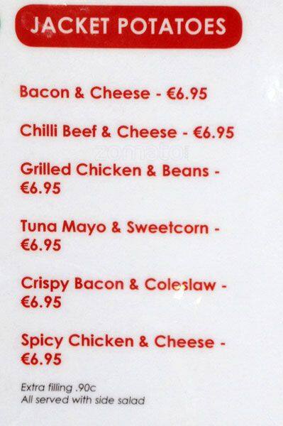 Menu at Jaffas restaurant, Balbriggan