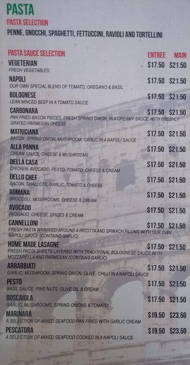 Menu at Cafe Palms, Essendon