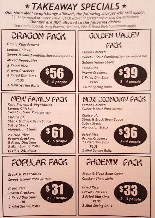 Menu at Golden Valley Chinese Restaurant, Bacchus Marsh