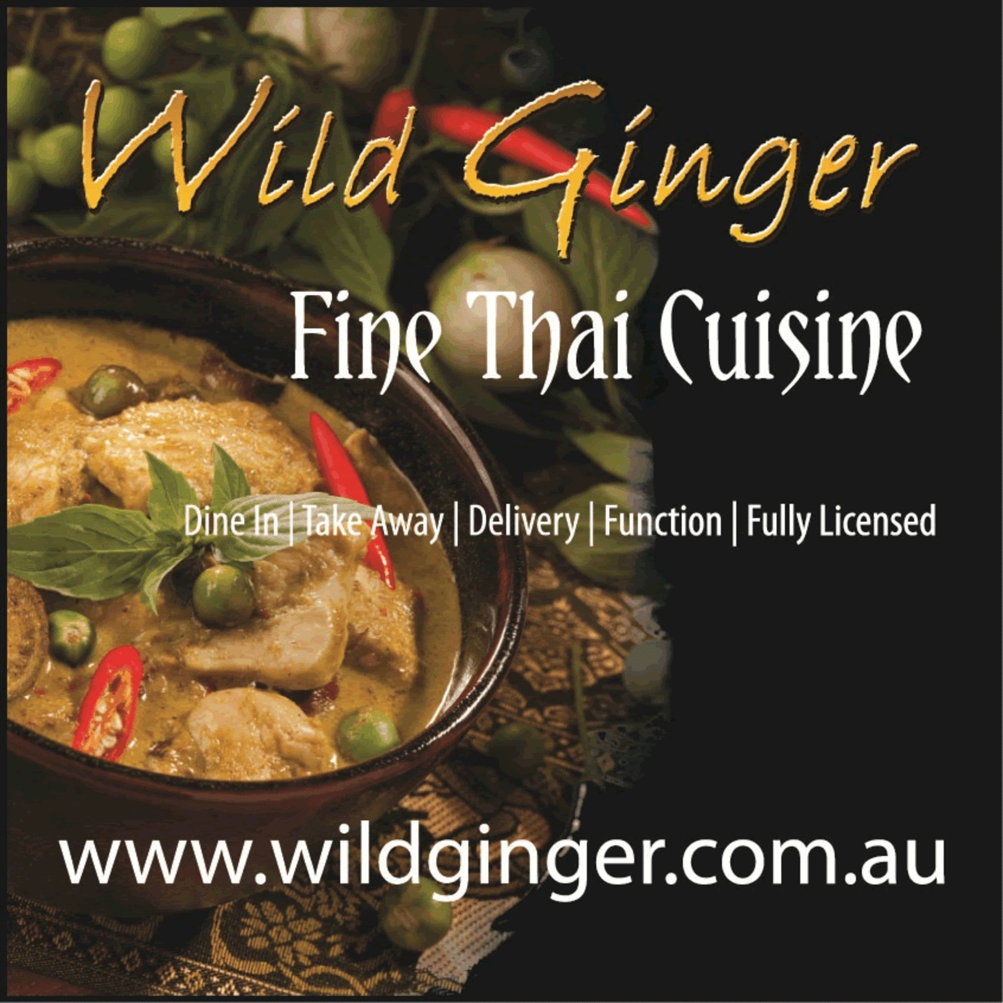 Menu at Wild Ginger Thai restaurant, Mount Gambier