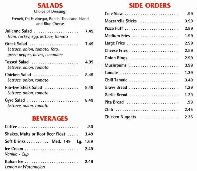 Menu at Pete's Red Hots restaurant, Oak Park, Roosevelt Rd