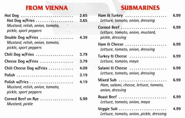 Menu at Pete's Red Hots restaurant, Oak Park, Roosevelt Rd