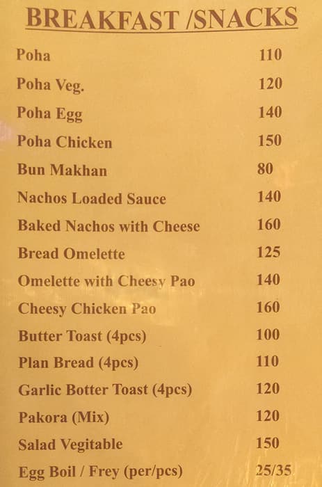 Menu of Snug Cafe & Restaurant, Connaught Place, New Delhi