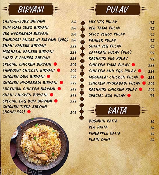 Menu of The Nawabs Of Biryani, Wakad, Pune