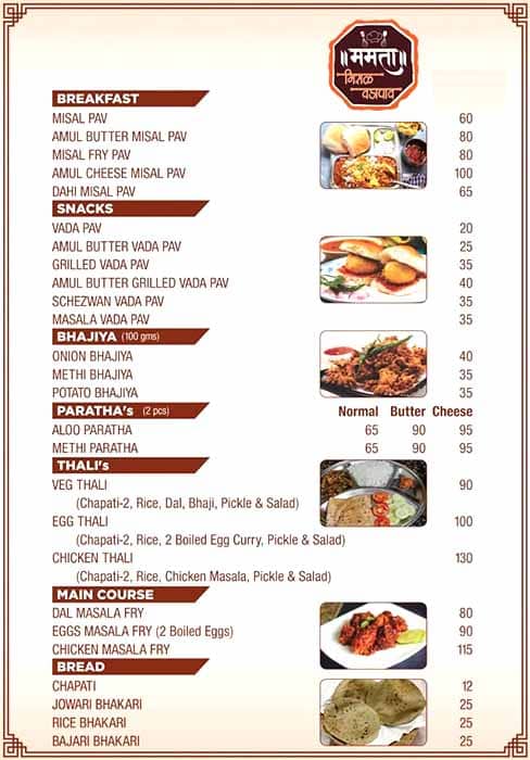 Menu of Mamta Misal & Vada Pav, Mira Road, Mumbai