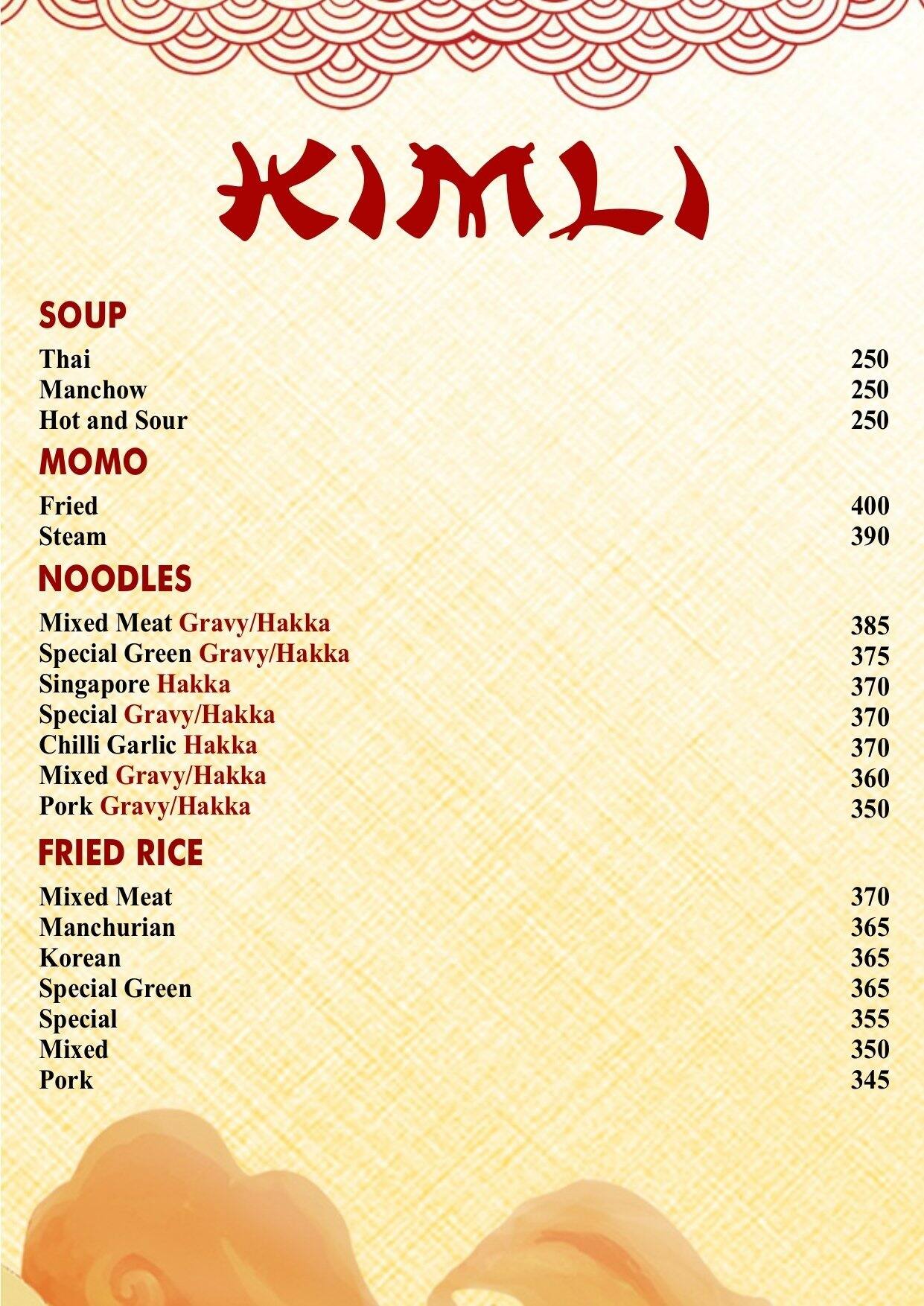 Menu of Kimli, Hindustan Park, Kolkata