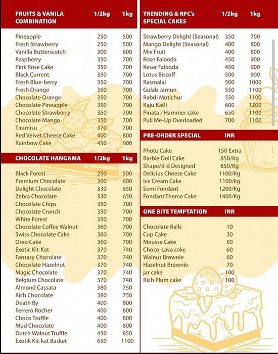 Menu of Red Fort Cake & Bake, Kandivali West, Mumbai