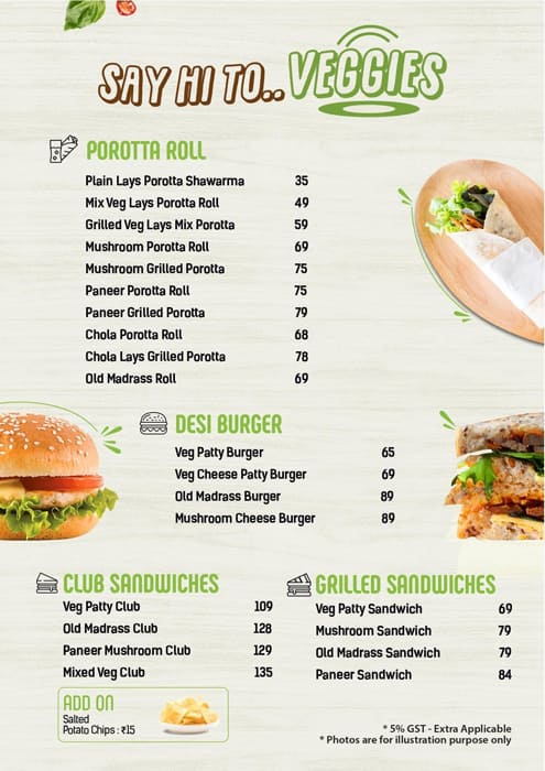 Menu of Olive Street Food Cafe, HSR, Bangalore