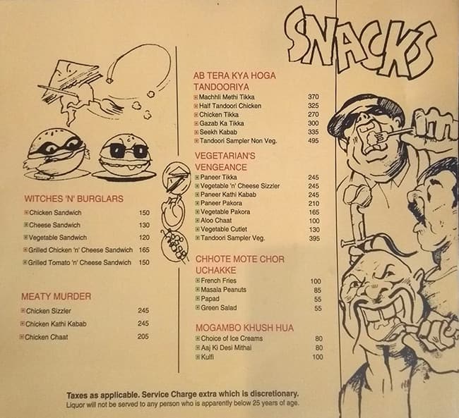 Menu of Thugs - Hotel Broadway, Daryaganj, New Delhi