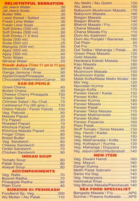 Menu at Foodland, Mumbai, Foodland Restaurant & Bar