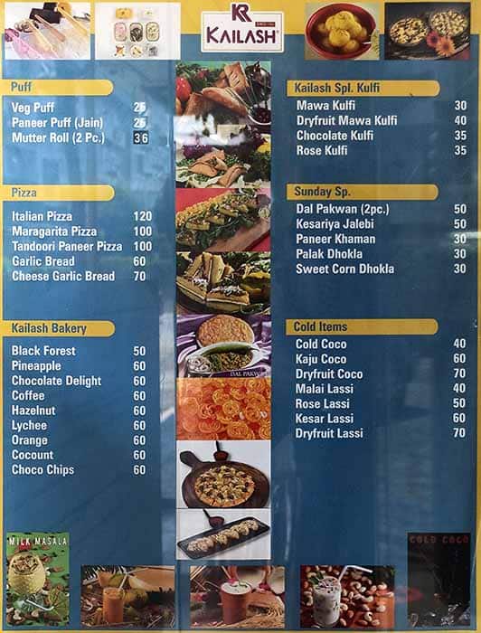 Menu of Kailash Sweets & Snacks, Adajan Patiya, Surat