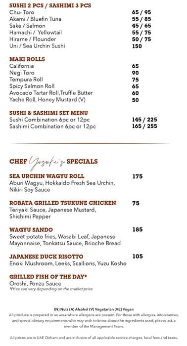 Menu at Nahaam restaurant, Abu Dhabi