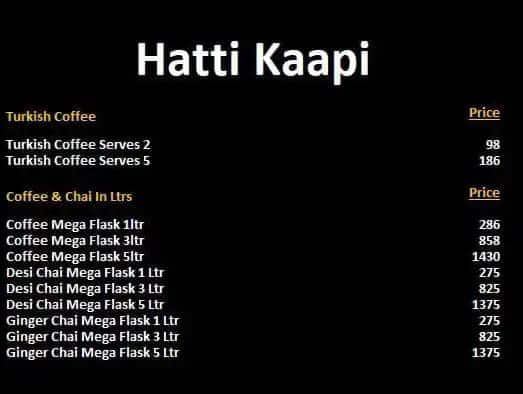 Menu at Hatti Kaapi - Mahalakshmi Layout, Bengaluru