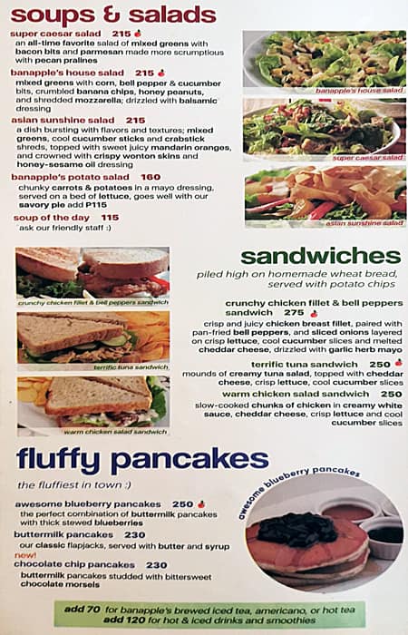 Menu at Banapple restaurant, Quezon City, 225 Katipunan Avenue