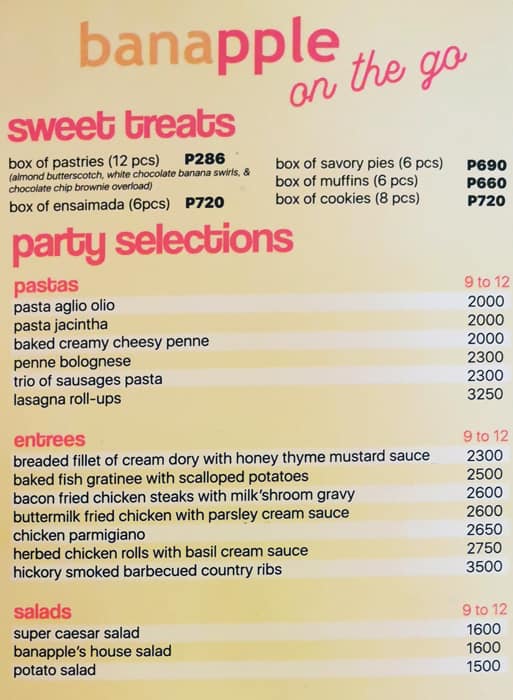Menu at Banapple restaurant, Quezon City, 225 Katipunan Avenue