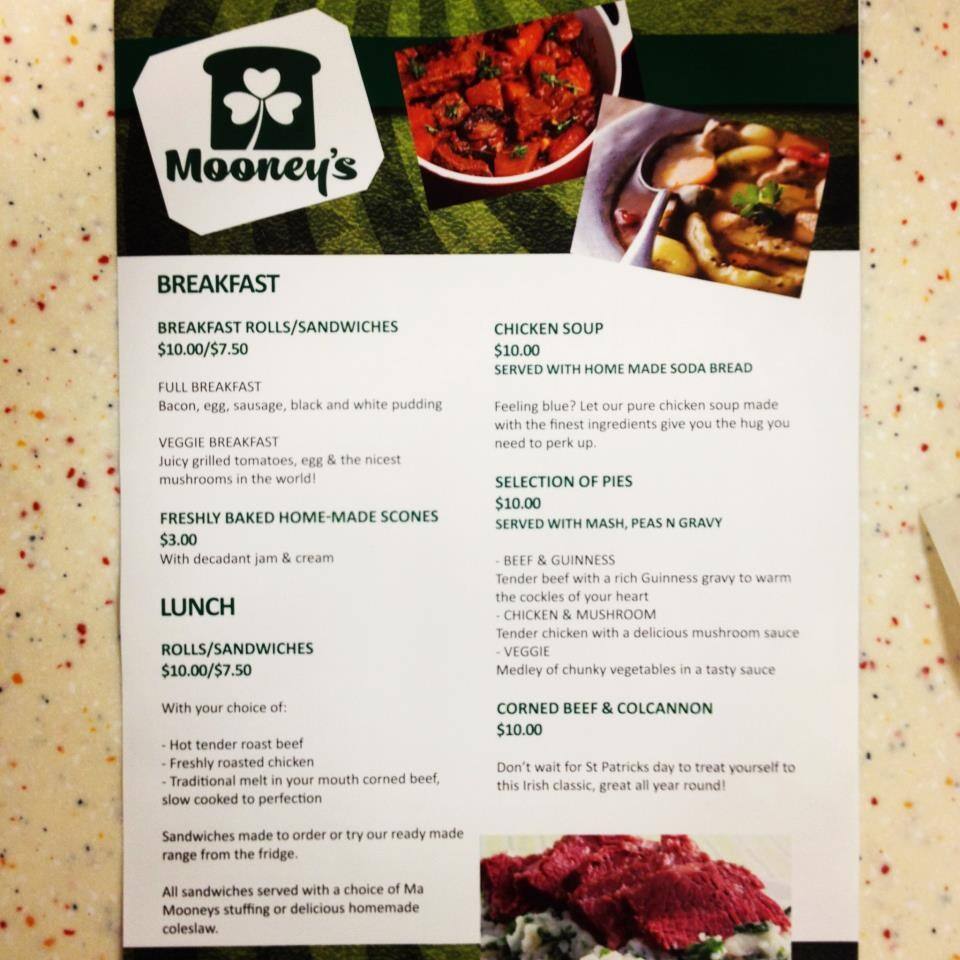 Menu at Mooneys Irish Sandwich Bar Restaurant, Perth
