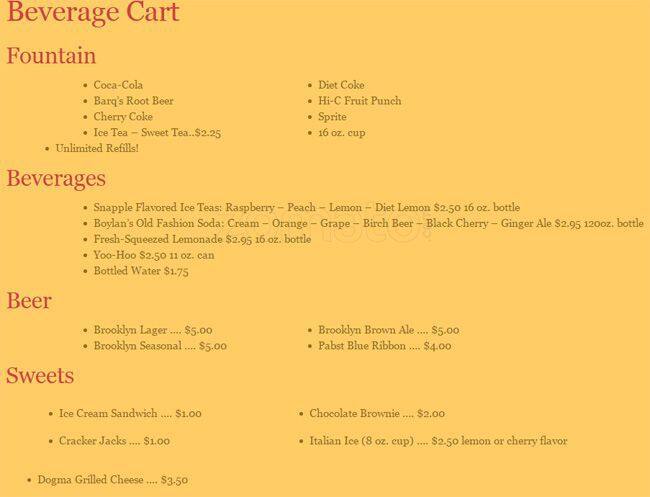 Menu at Dogma Grill restaurant, Miami, Biscayne Blvd