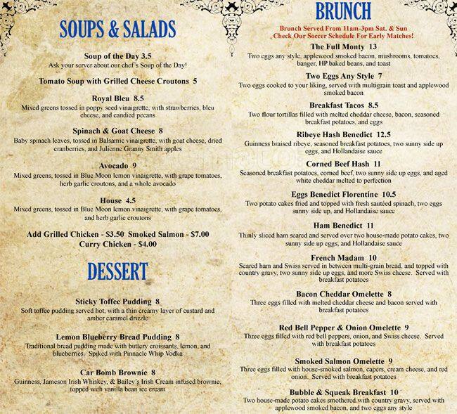 Menu at The British Lion Pub, Frisco