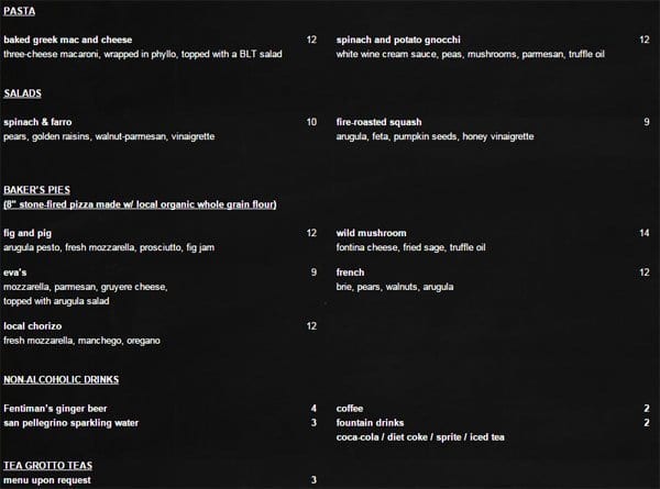 Menu at Eva desserts, Salt Lake City