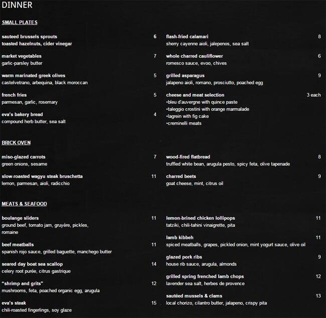 Menu at Eva desserts, Salt Lake City