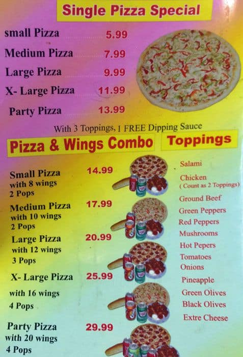 Menu at Pizza Time & Restaurant, Toronto