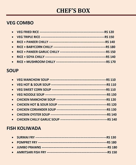 Menu of Chef's Box, Santacruz East, Mumbai