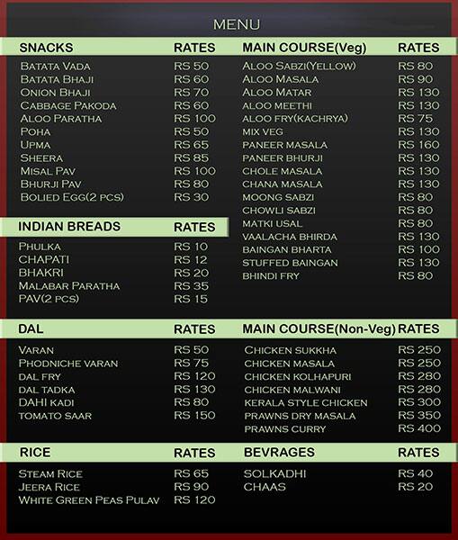 Menu of Annapurna, Ghodbunder Road, Thane