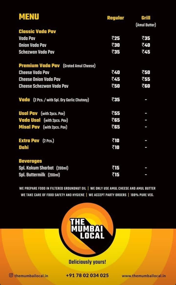Menu at The Mumbai Local, Gandhinagar