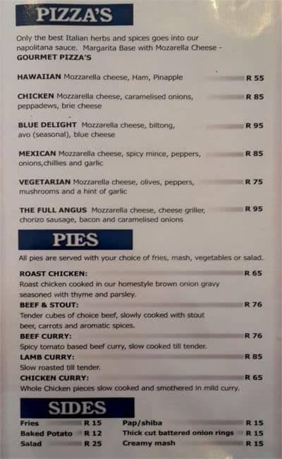 Menu at ANGUS GRILL restaurant, Kempton Park