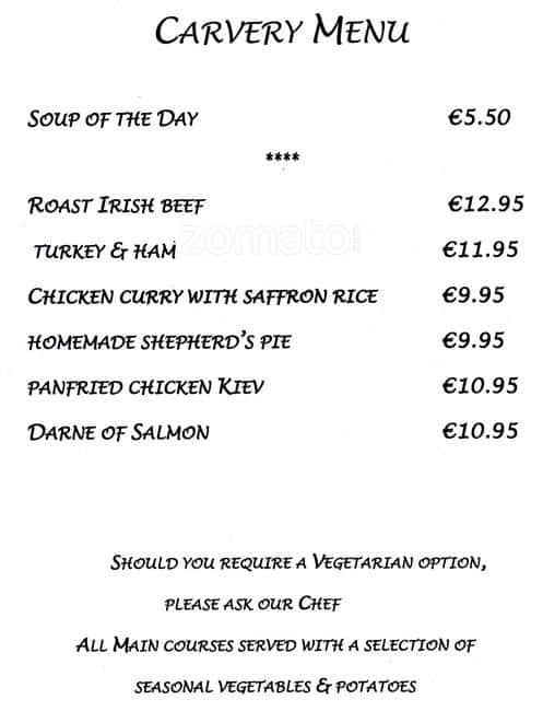 Menu at Sorrel's Bistro - Green Isle Hotel, Dublin