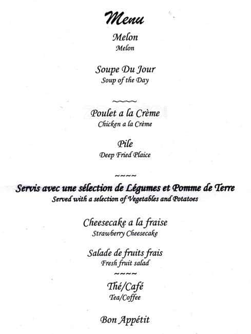 Menu at Sorrel's Bistro - Green Isle Hotel, Dublin