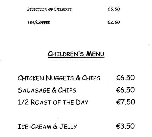 Menu at Sorrel's Bistro - Green Isle Hotel, Dublin