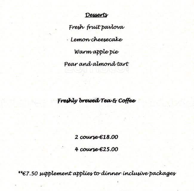 Menu at Sorrel's Bistro - Green Isle Hotel, Dublin