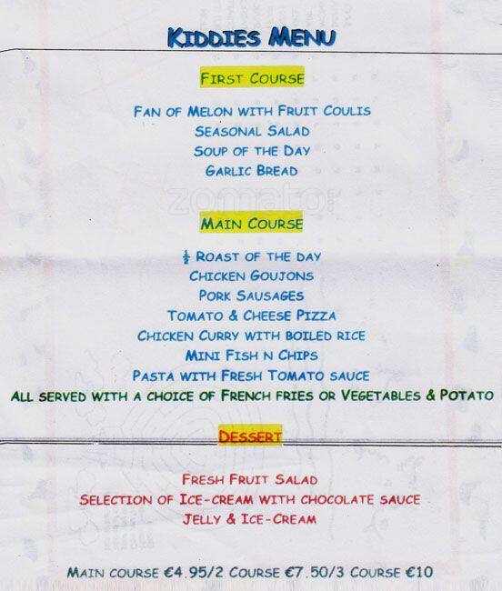 Menu at Sorrel's Bistro - Green Isle Hotel, Dublin