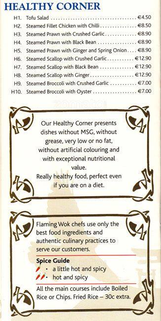Menu at Flaming Wok restaurant, Dublin