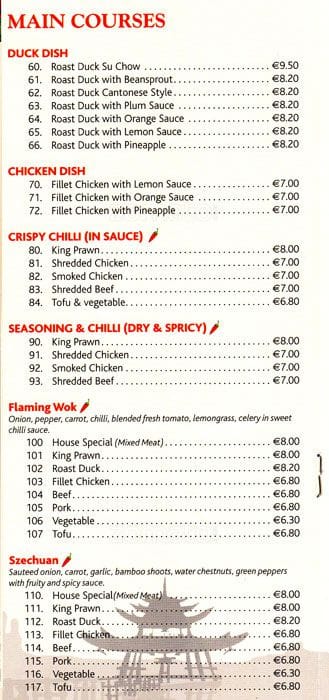 Menu at Flaming Wok restaurant, Dublin
