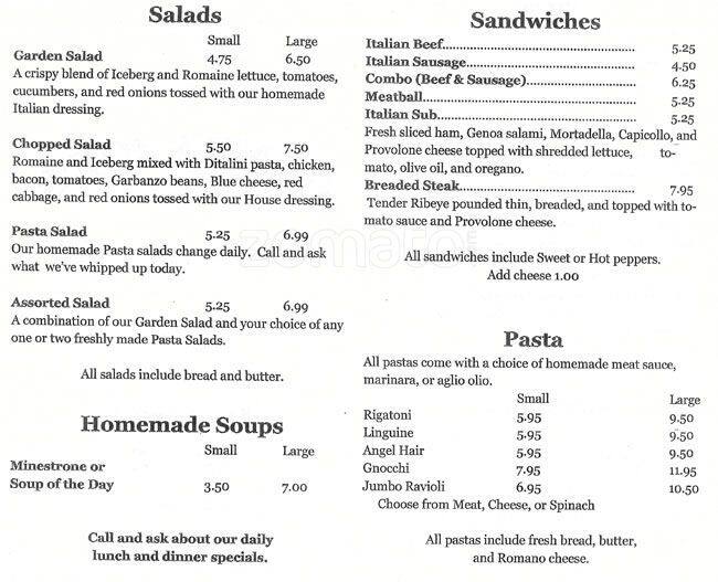 Menu at Gumba Joe's pizzeria, Park Ridge