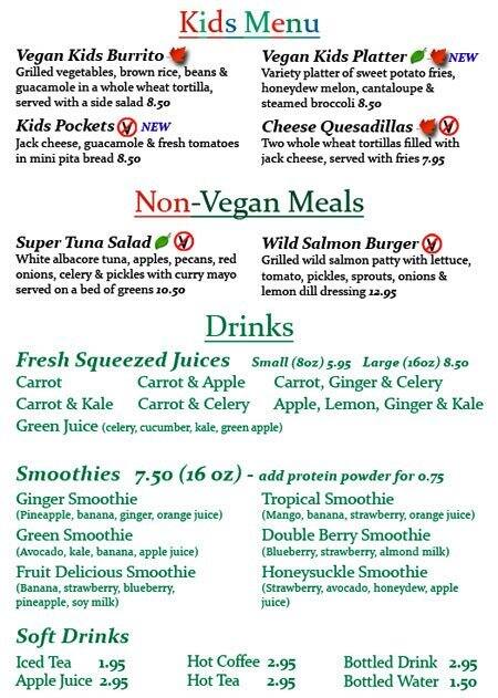 Menu at Field Of Greens restaurant, Houston