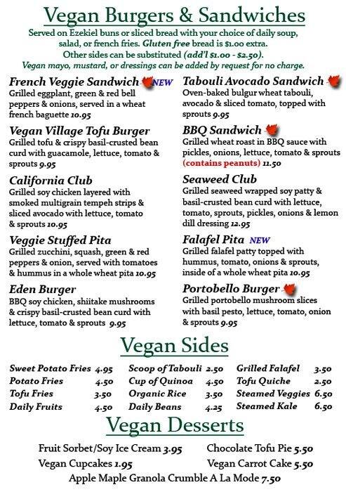 Menu at Field of Greens restaurant, Houston