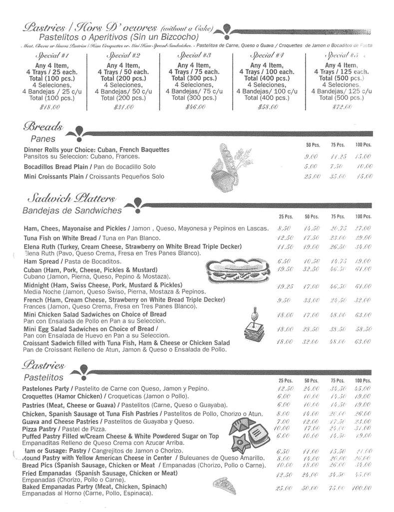 Menu at Holiday Bakery, Miami Lakes, Miami Lakes Dr