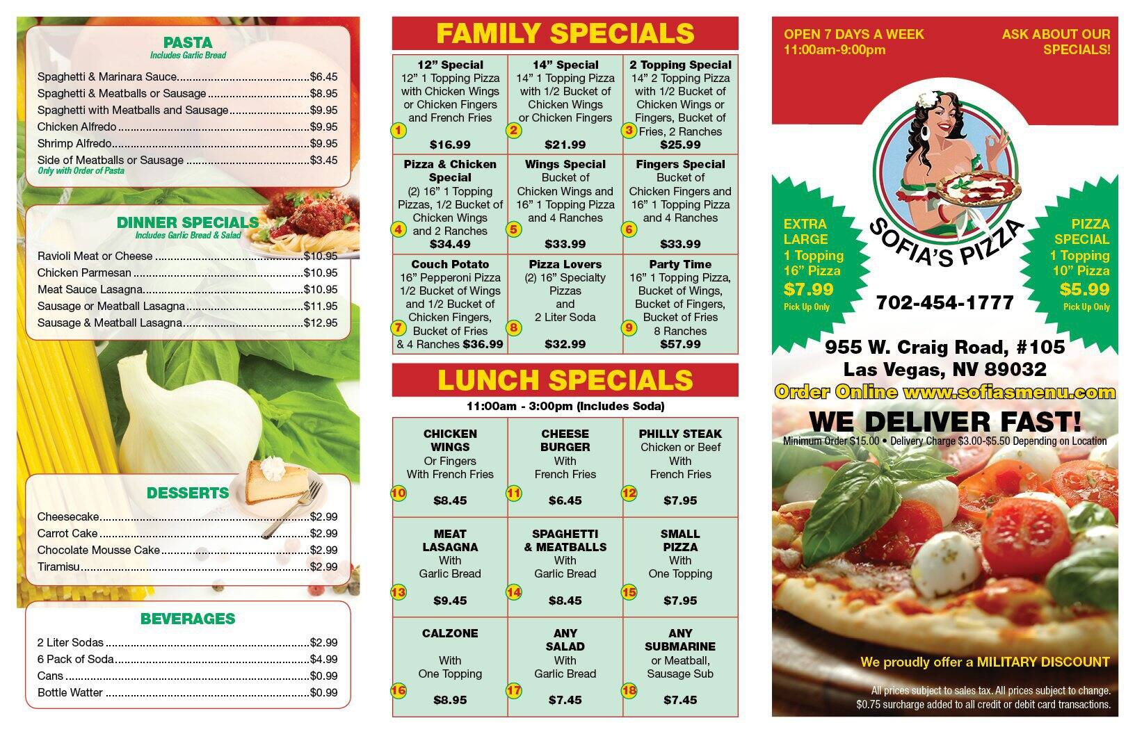 Sofia's Pizza menu, Menu restauracji Sofia's Pizza, North Las Vegas ...