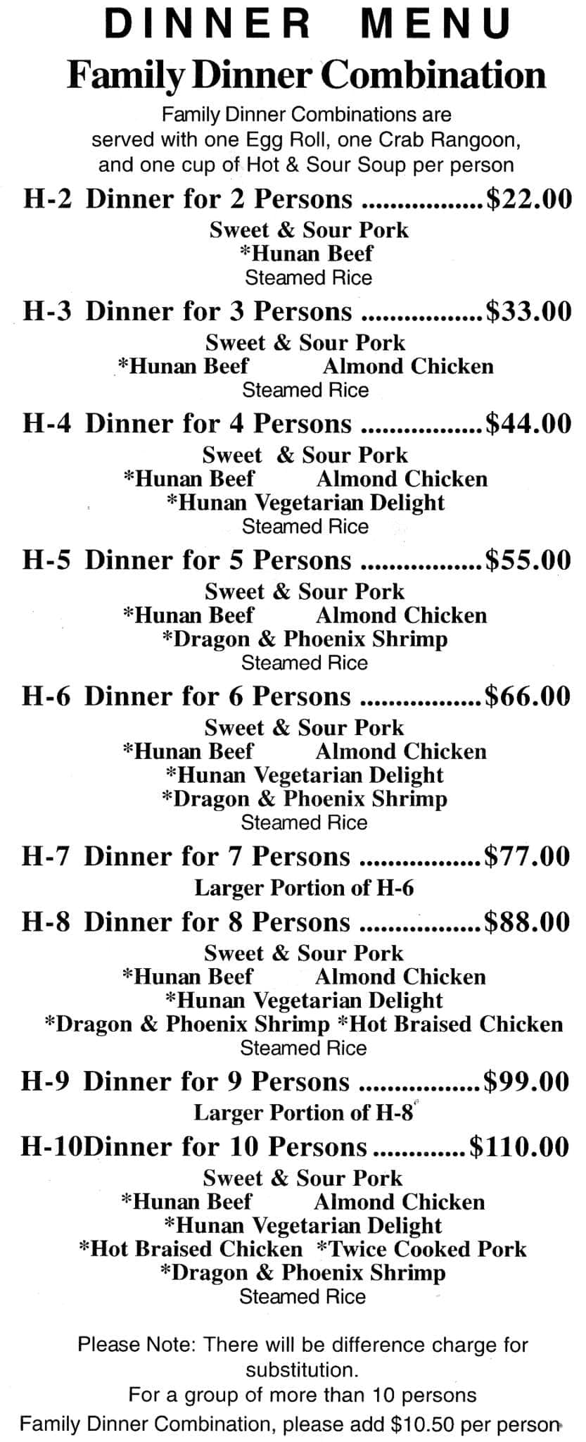 Menu at Hunan Restaurant, Jefferson City